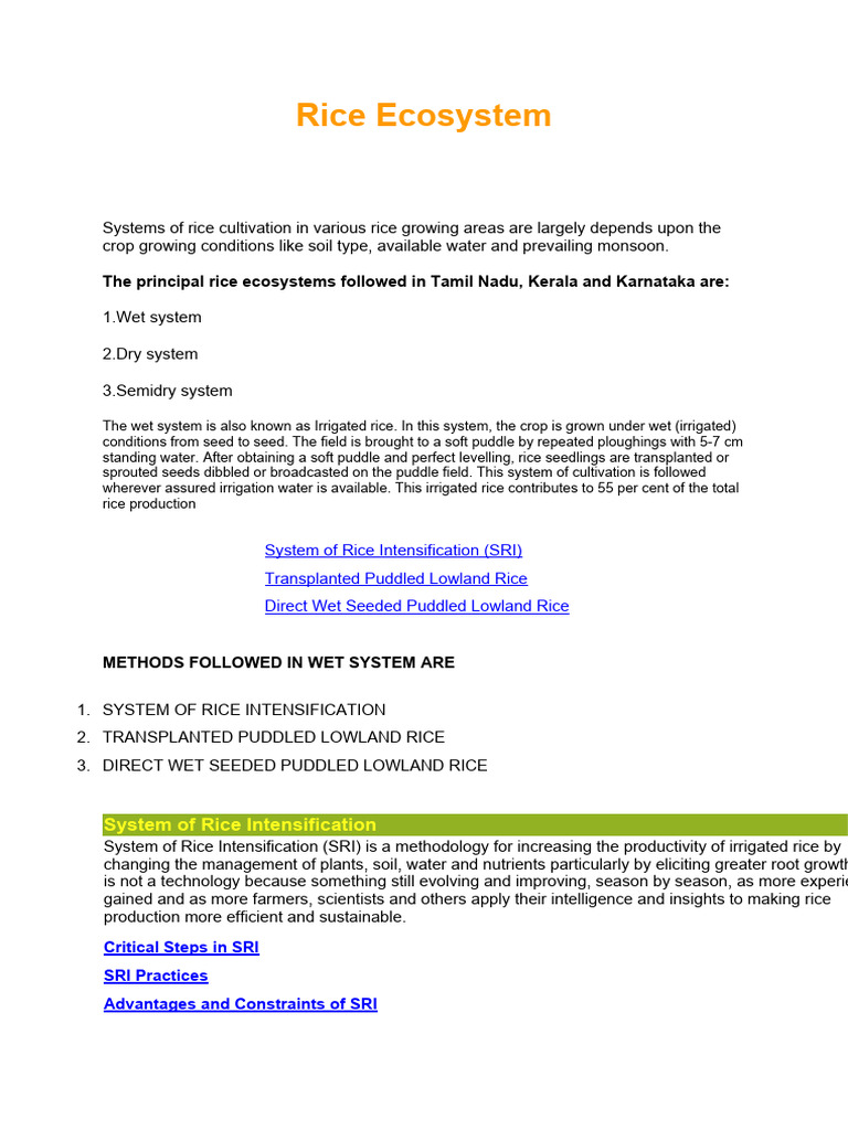 Rice Ecosystem Pdf
