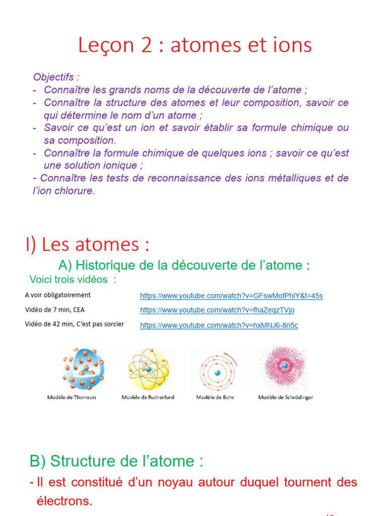 Lecon 2 Les Atomes Et Les Ions | PDF