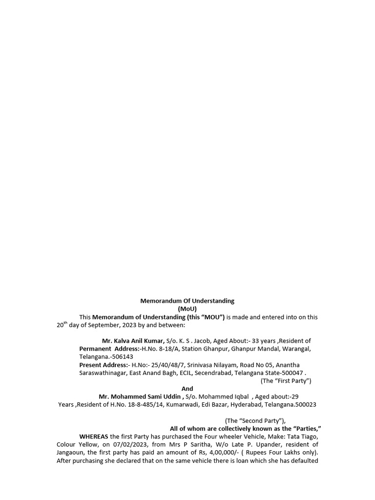 Easy Format of MOU | PDF