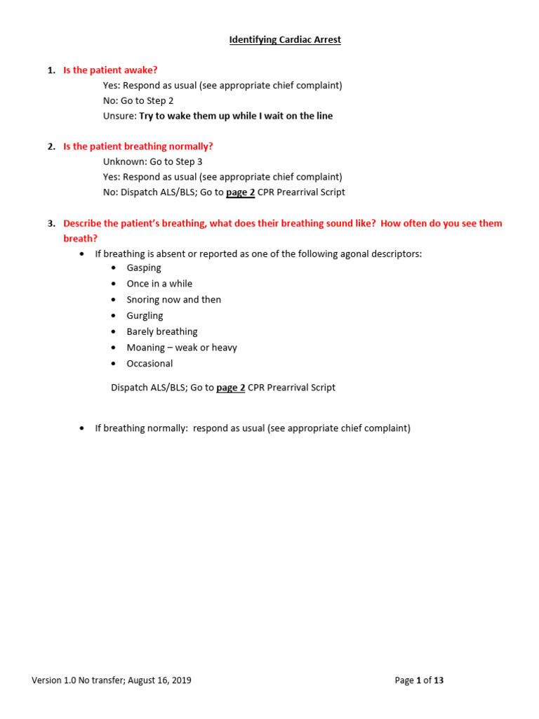 Telecommunicator CPR Program Dispatch Protocols In-House | PDF ...