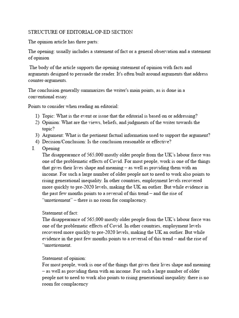 Structure of Editorial | PDF | Argument | Opinion