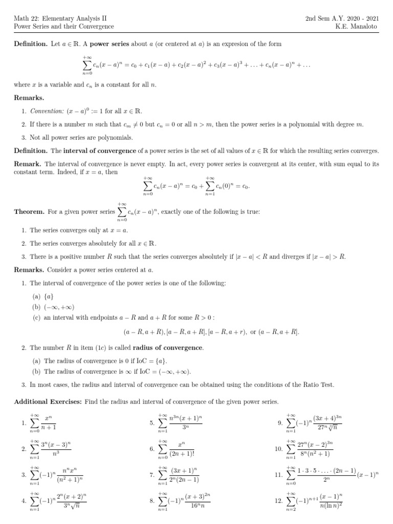 11 Power Series and Their Convergence | PDF