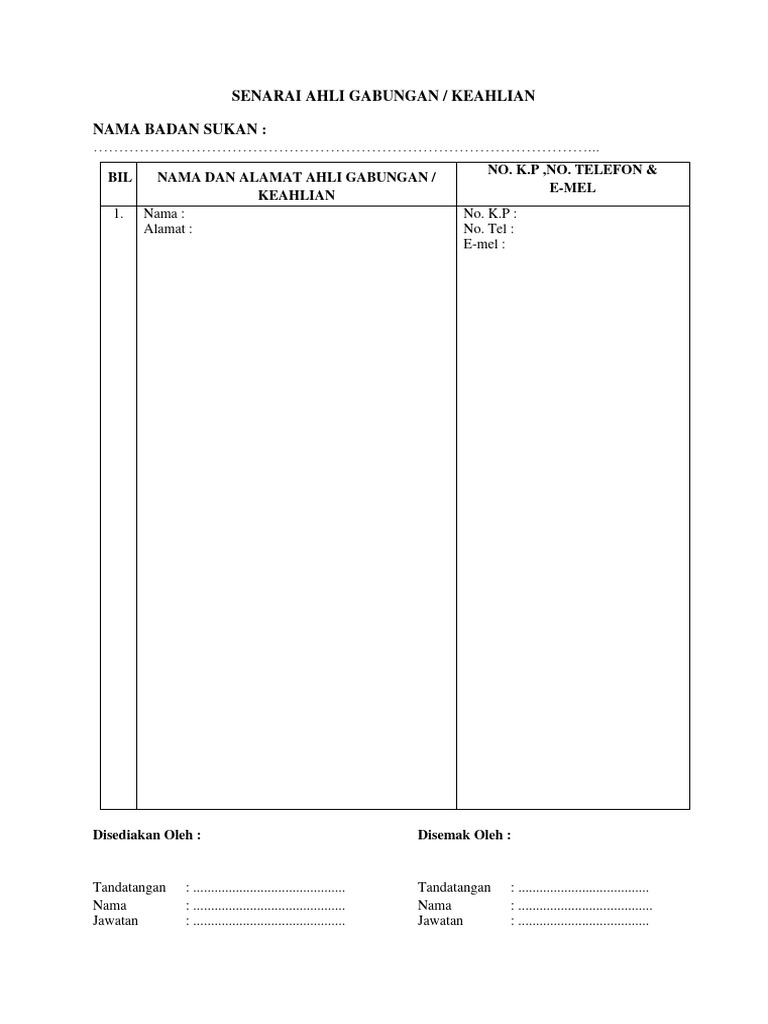 Format Senarai Ahli Gabungan Dan Keahlian | PDF