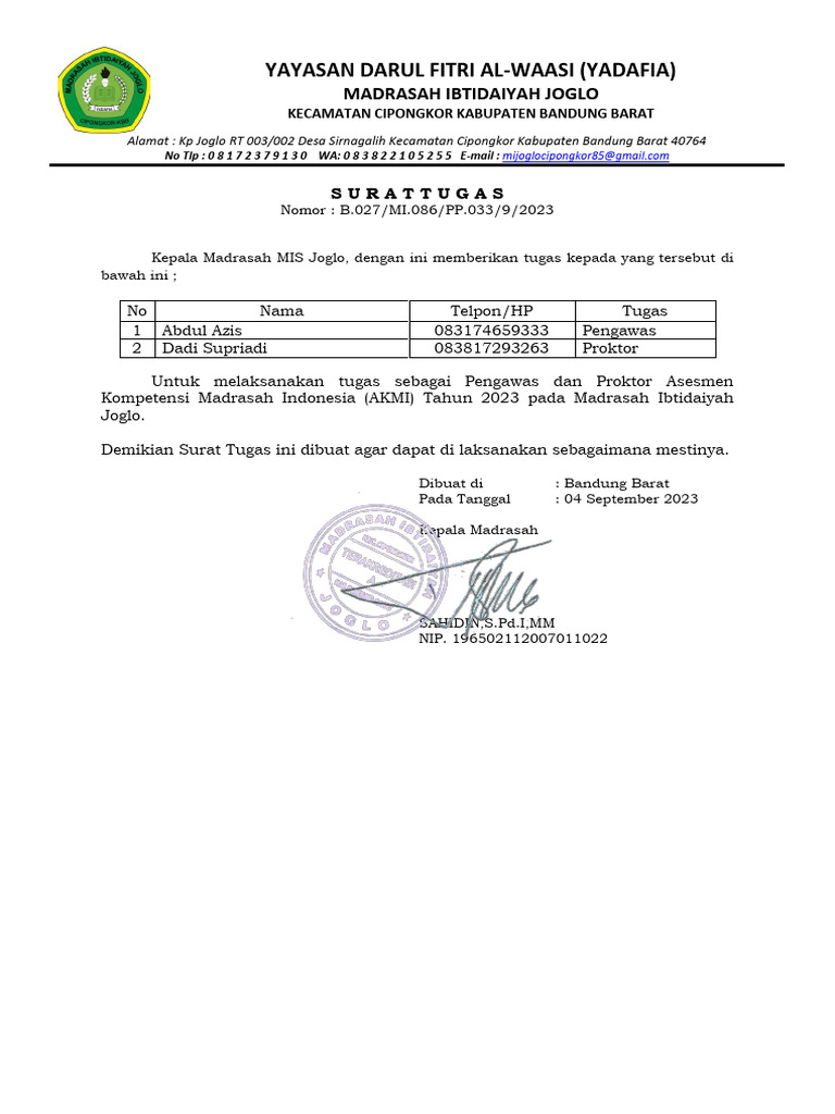 Surat Tugas AKMI Tahun 2023 | PDF