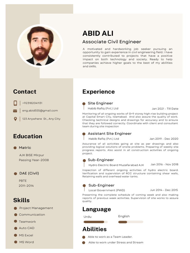 Site Engr Abid Ali CV | PDF