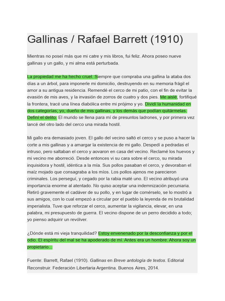 8 Gallinas - Rafael Barrett (1910) | PDF