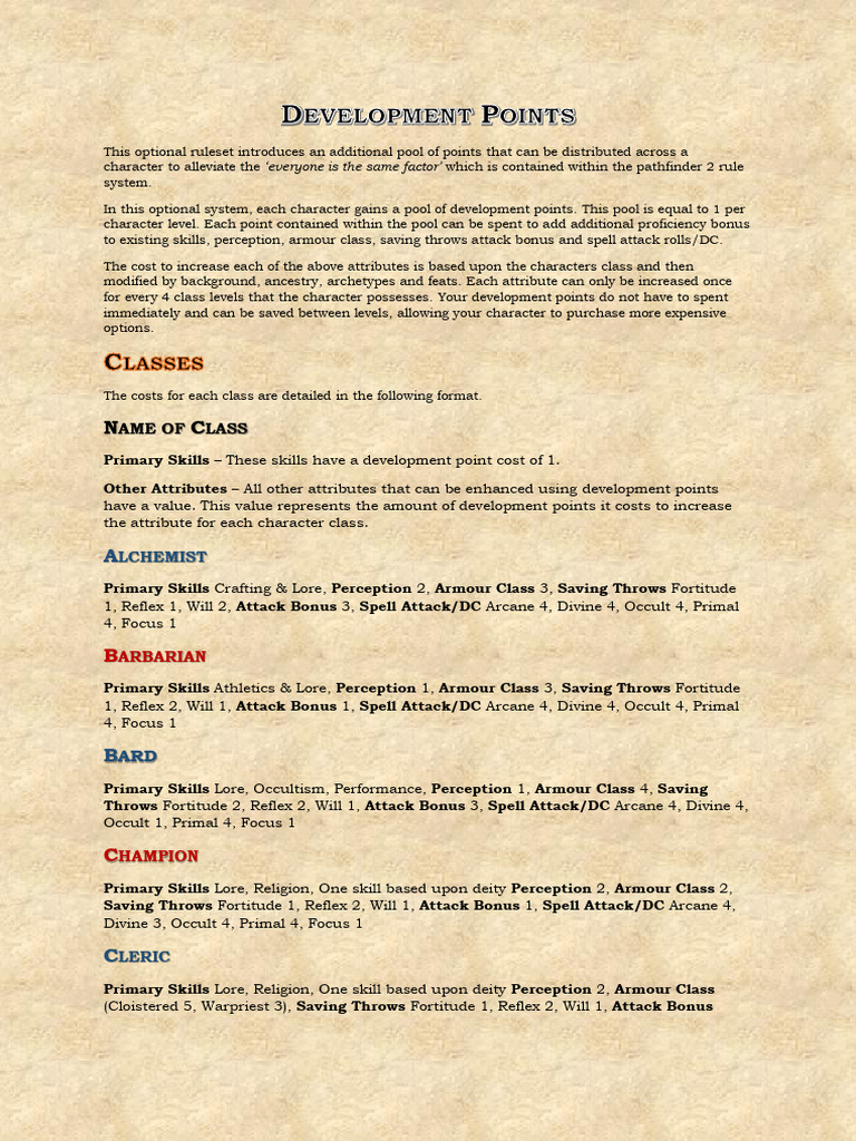 Development Points | PDF | Fantasy Role Playing Games | Role Playing Games