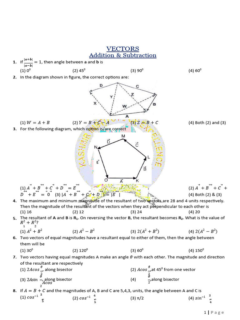 Vectors 2023-24 Without Keys | PDF | Euclidean Vector | Angle