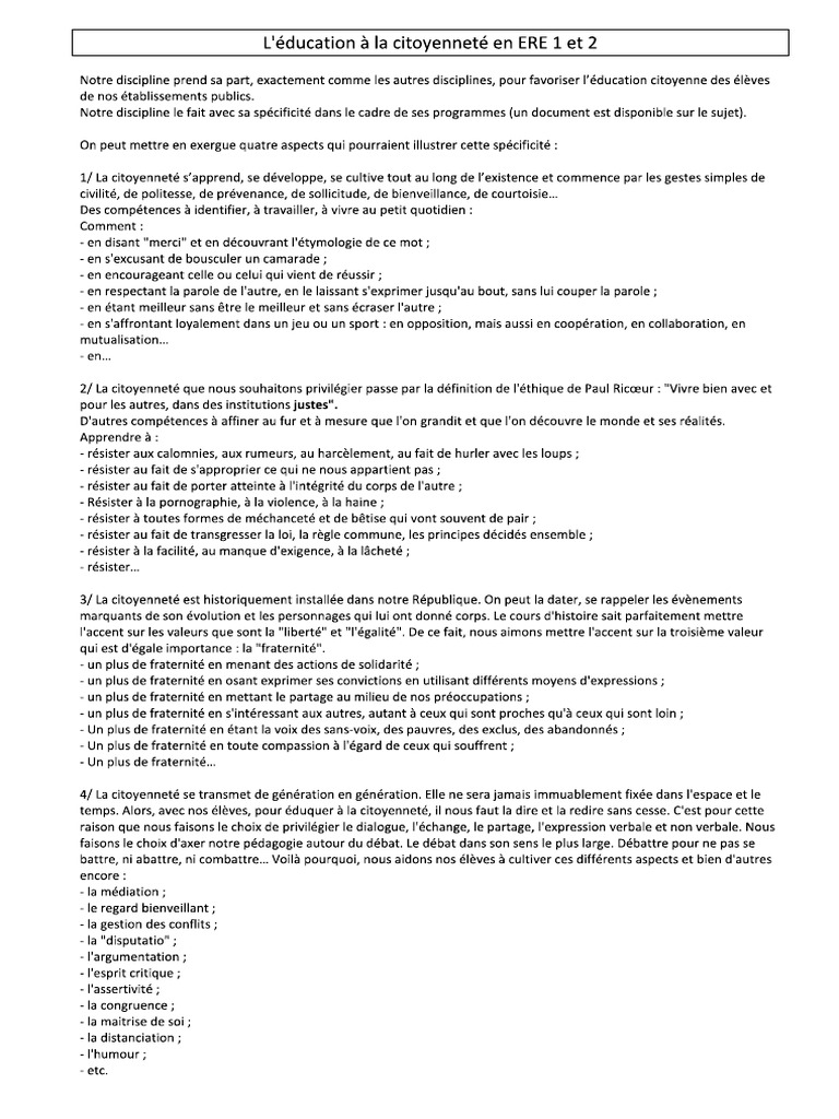 Education a La Citoyennete | PDF