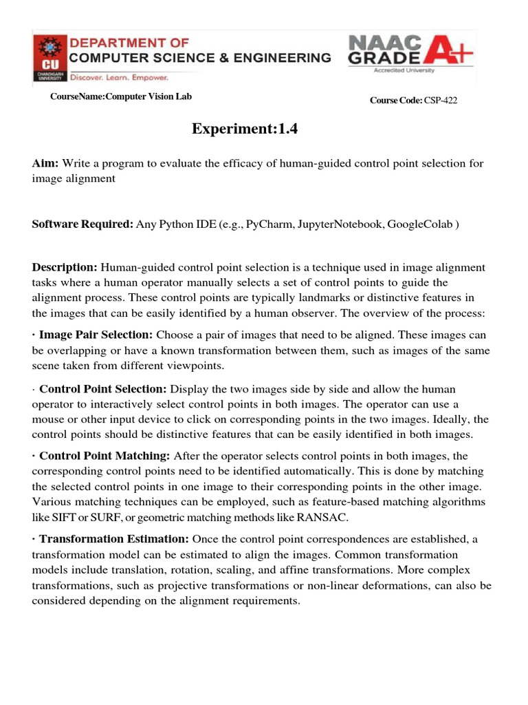 Experiment:1.4: Coursename:Computer Vision Lab Course Code: Csp-422 | PDF