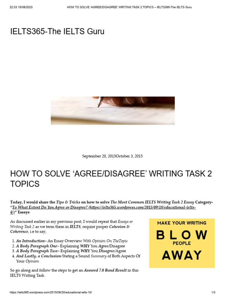 HOW TO SOLVE AGREE - DISAGREE' WRITING TASK 2 TOPICS - IELTS365-The ...