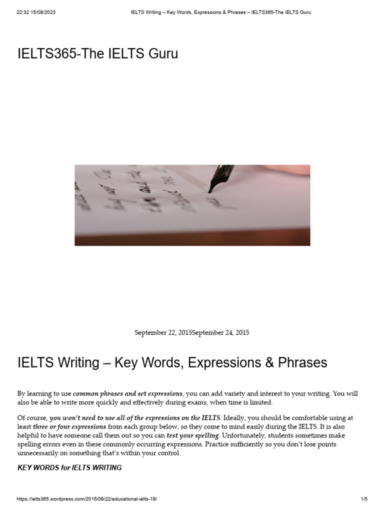 IELTS Writing - Key Words, Expressions & Phrases - IELTS365-The IELTS ...