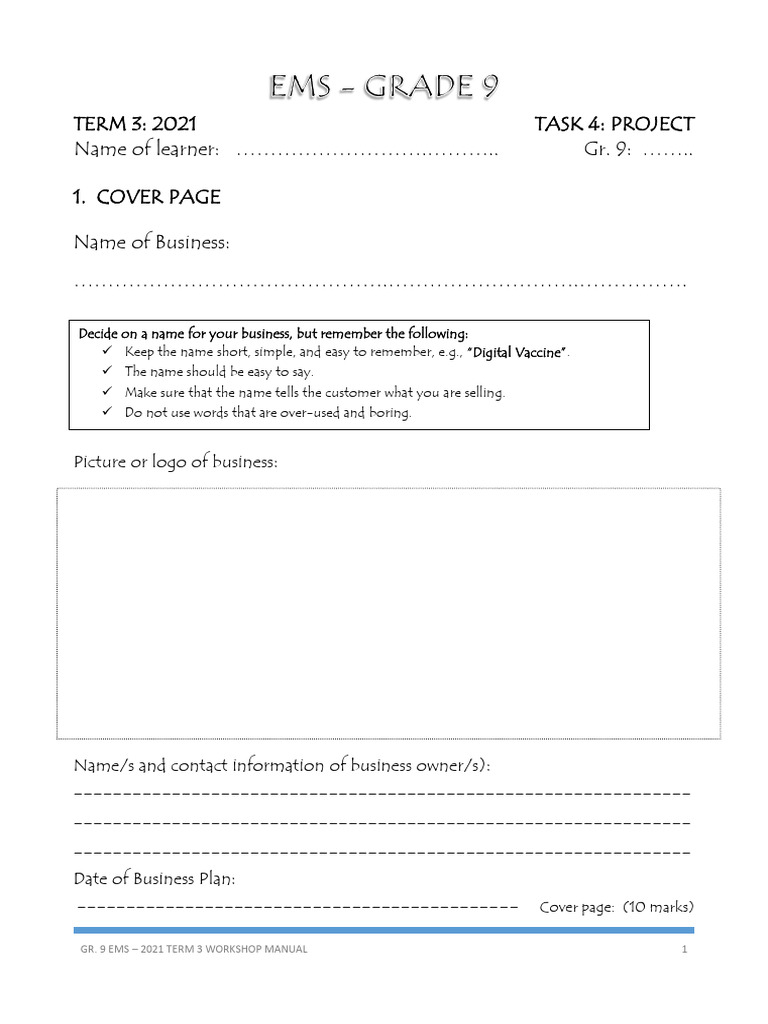 2021 Gr. 9 Ems Term 3 Project | PDF