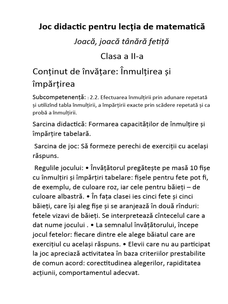 Joc Didactic Pentru Lecția de Matematică | PDF