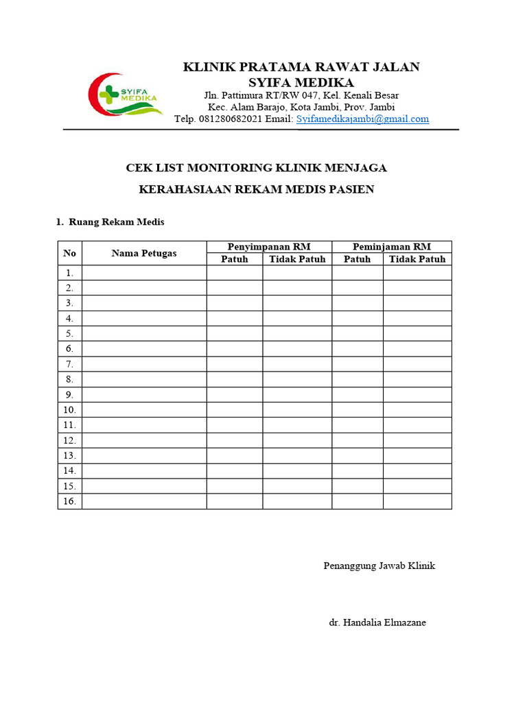 Format Monitoring Klinik Menjaga Kerahasiaan Rekam Medis Pasien | PDF