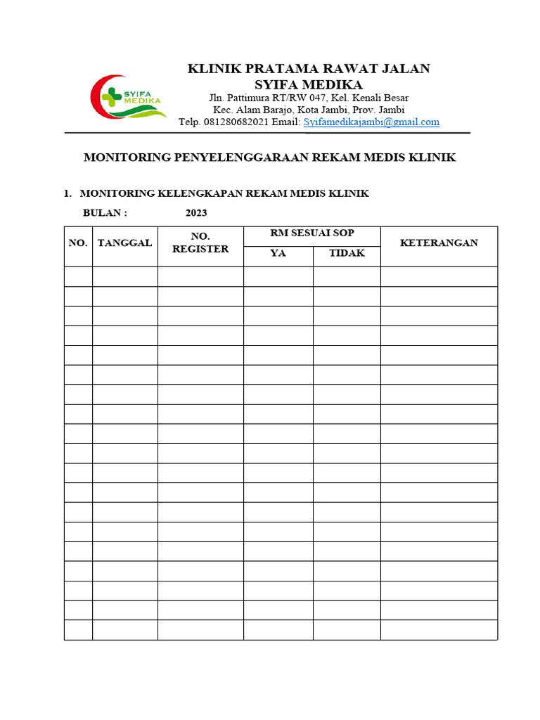 Format Monitoring Penyelenggaraan Rekam Medis Klinik | PDF