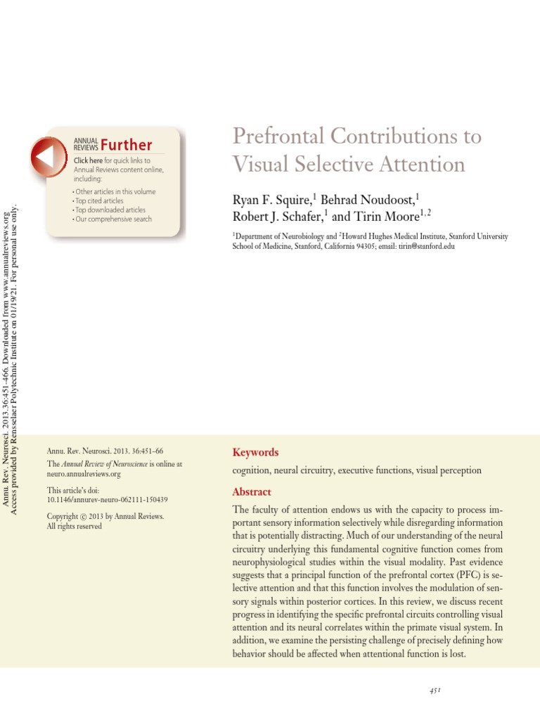 Prefrontal Contributions To Visual Selective Attention | PDF | Visual Cortex | Prefrontal Cortex