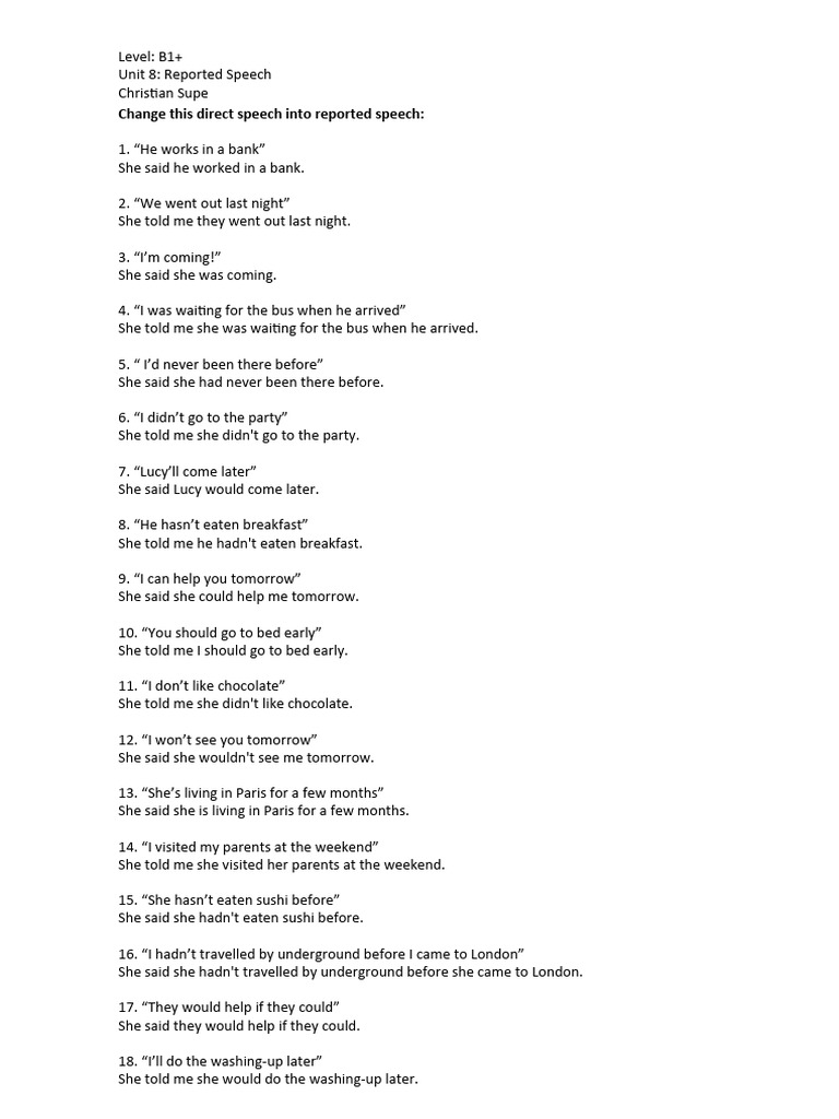 Reported speech, statements and questions | PDF