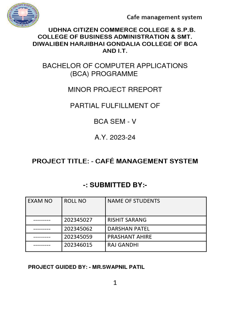 Bachelor of Computer Applications (Bca) Programme Minor Project Rreport Partial Fulfillment of ...