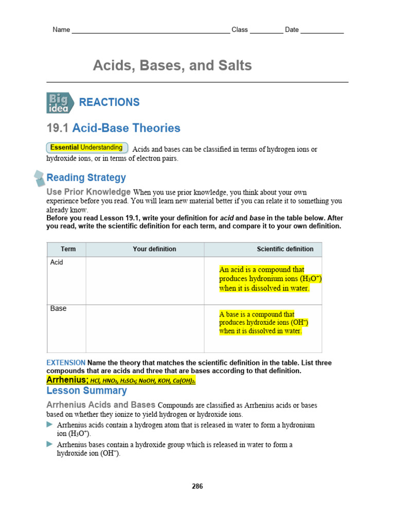 Acids, Bases, and Salts: Acid-Base Theories | PDF