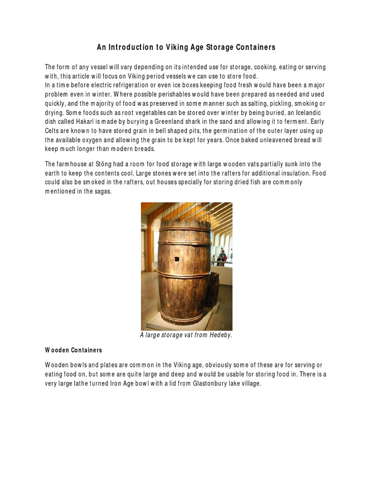 Viking Age Food Storage Methods | PDF