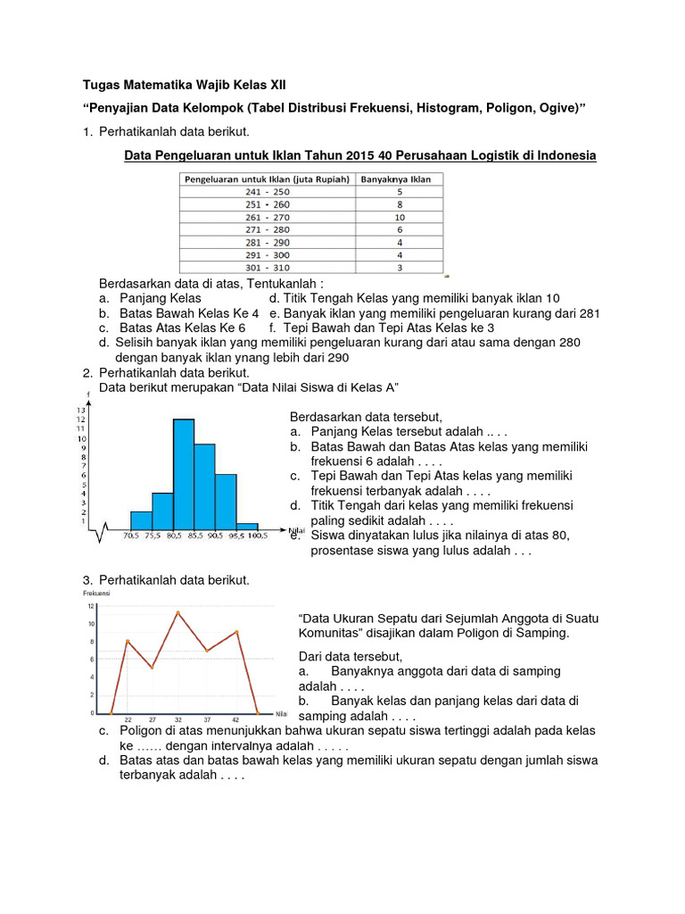 Tugas Matematika Wajib Kelas XII Penyajian Data Kelompok | PDF