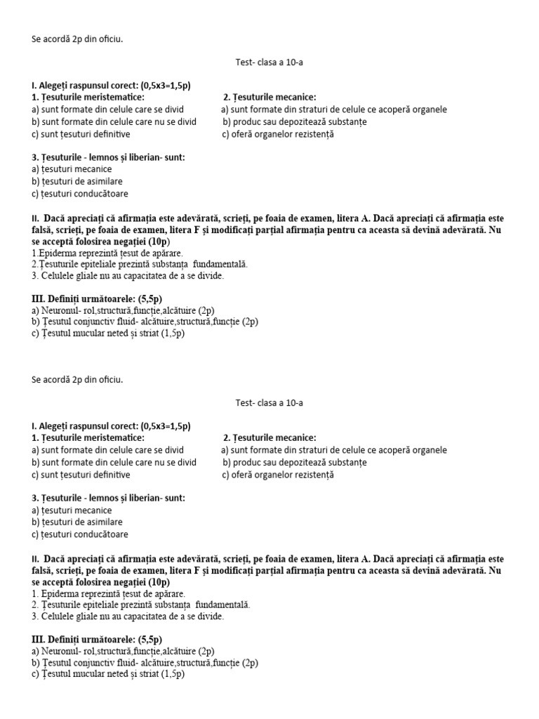 Tesuturi Test Clasa10 | PDF