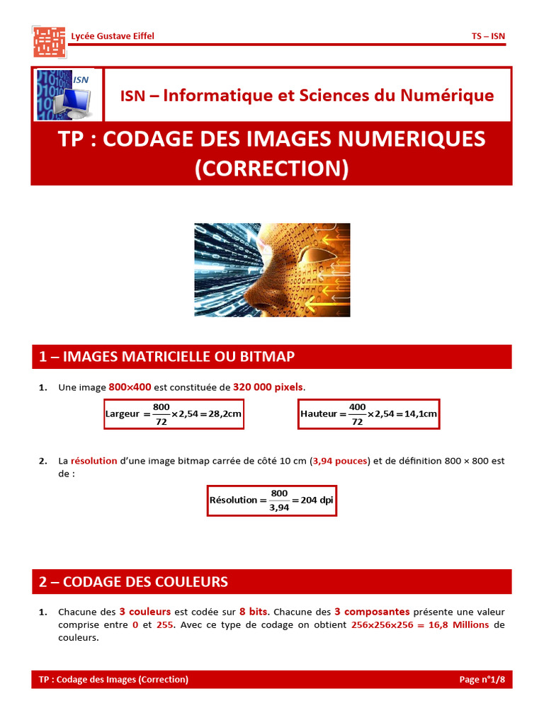 TP Codage Des Images Numériques Correction | PDF