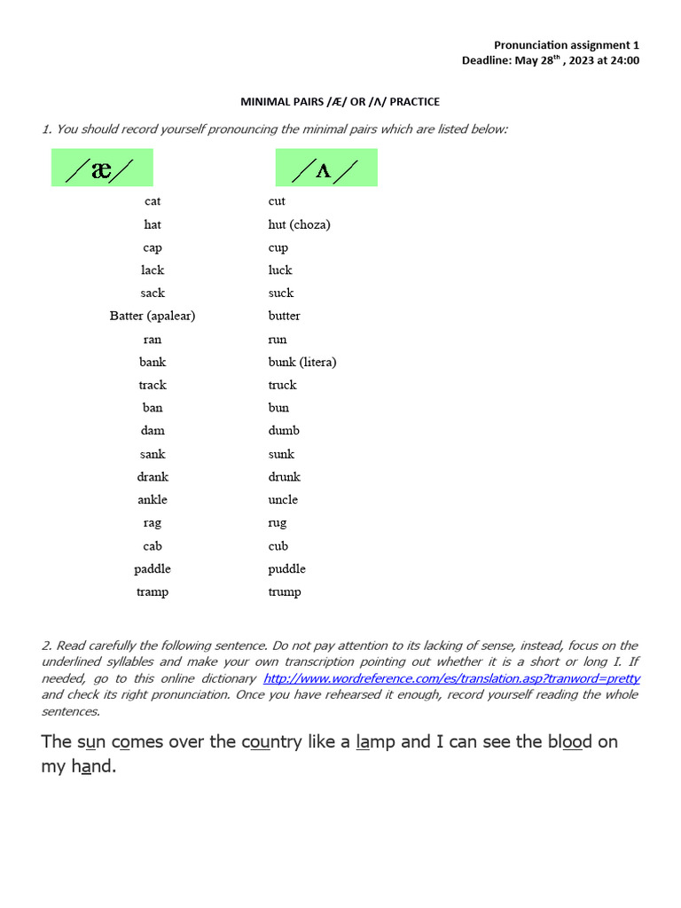 Minimal Pairs æ or ʌ practice | PDF