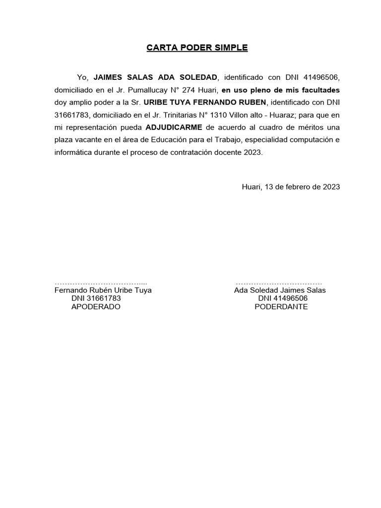 CARTA PODER SIMPLE | PDF