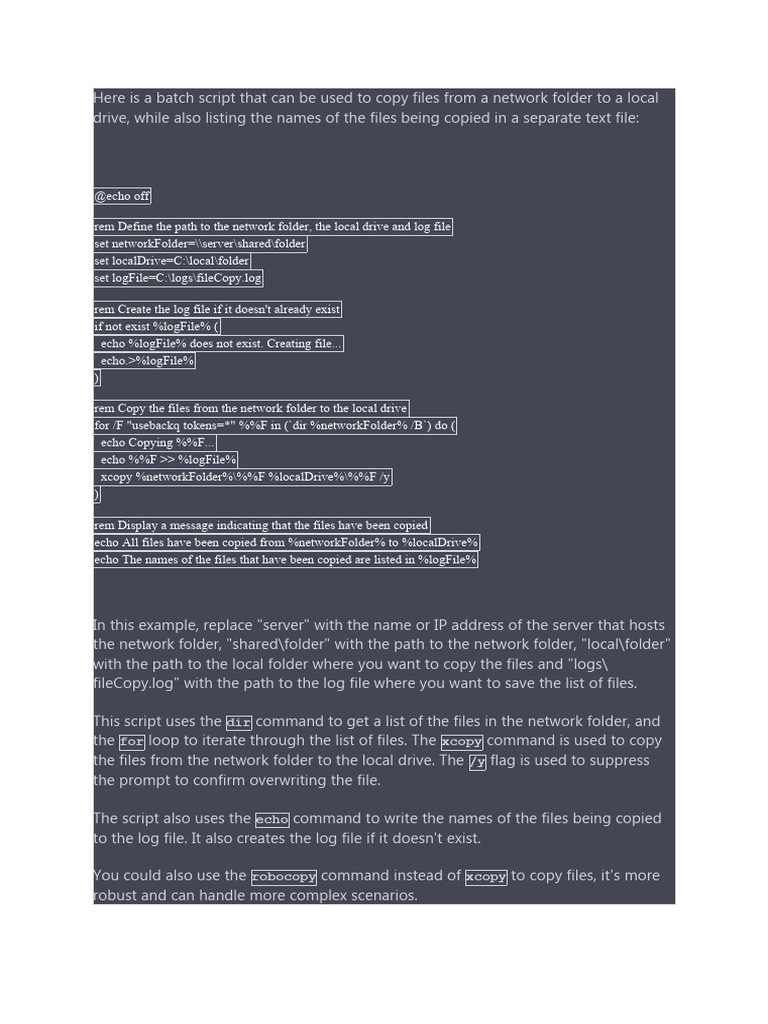 Batch Script for Network File Copy | PDF