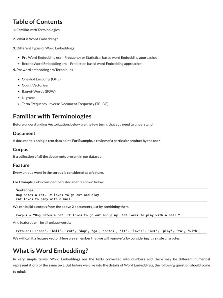 Traditional Word Embedding | PDF