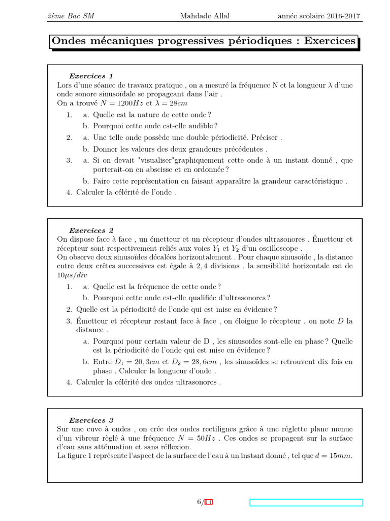 Les Ondes Mecaniques Progressives Periodiques Exercices Non Corriges 5 ...