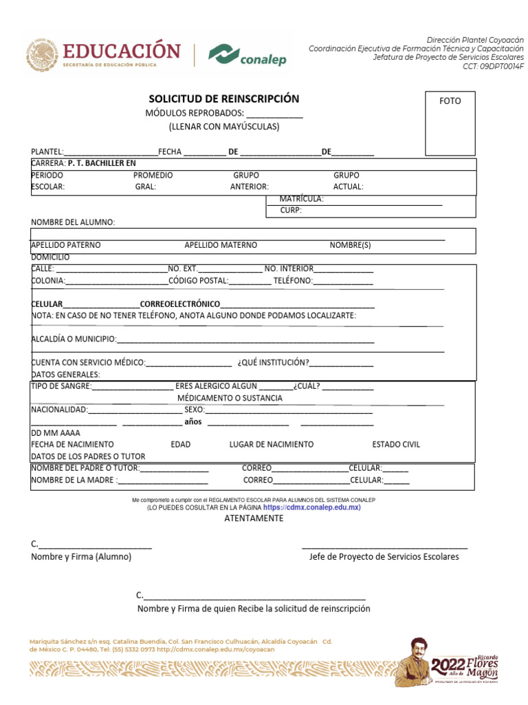 Solicitud de Reinscripción 1 | PDF
