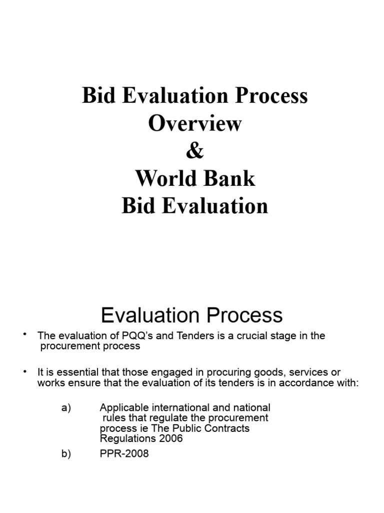 Bid Evaluation Process Overview & World Bank Bid Evaluation | PDF