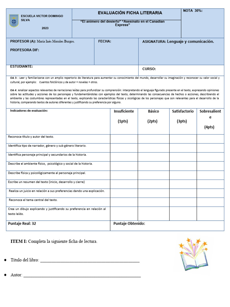 Ficha de Lectura Septimo Básico | PDF