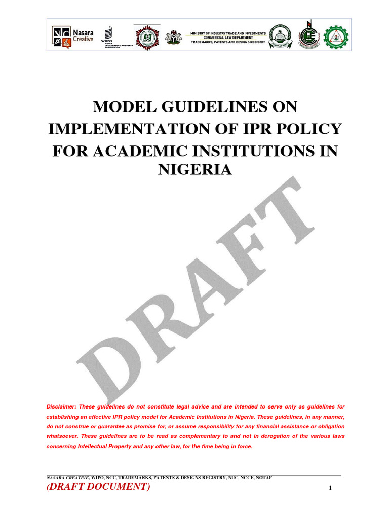Draft Model Guidelines On Implementation of IPR Policy For Academic Institutions | PDF