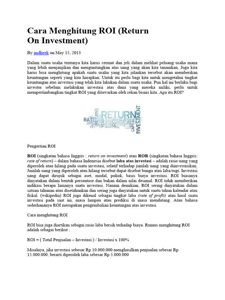 Cara Menghitung ROI (Return of Investasi) | PDF