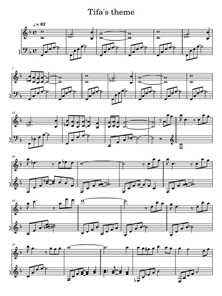 Tifas Theme Final Fantasy VII Original Soundtrack Piano Solo Sheet ...