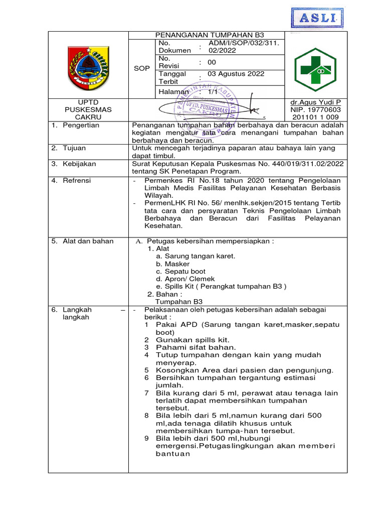 Sop Penanganan Tumpahan B3 | PDF