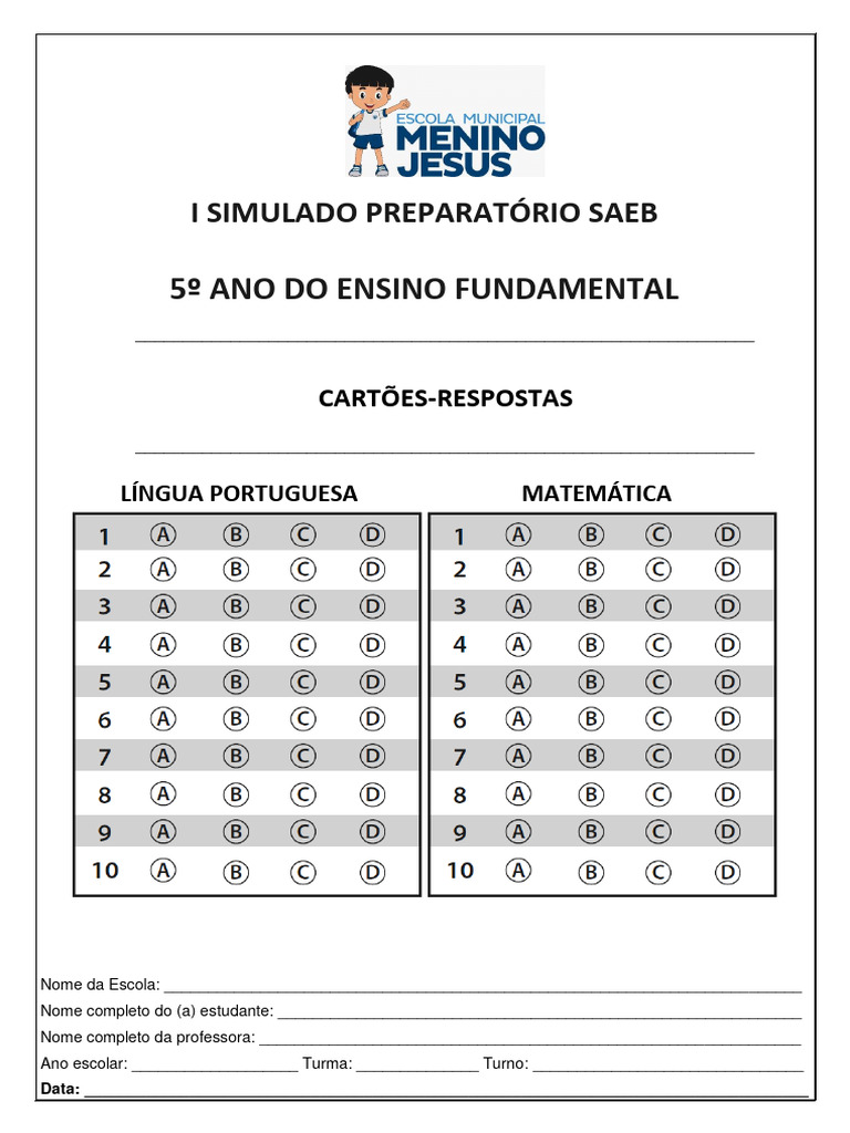 SIMULADO PREPARATÓRIO SAEB 1 | PDF