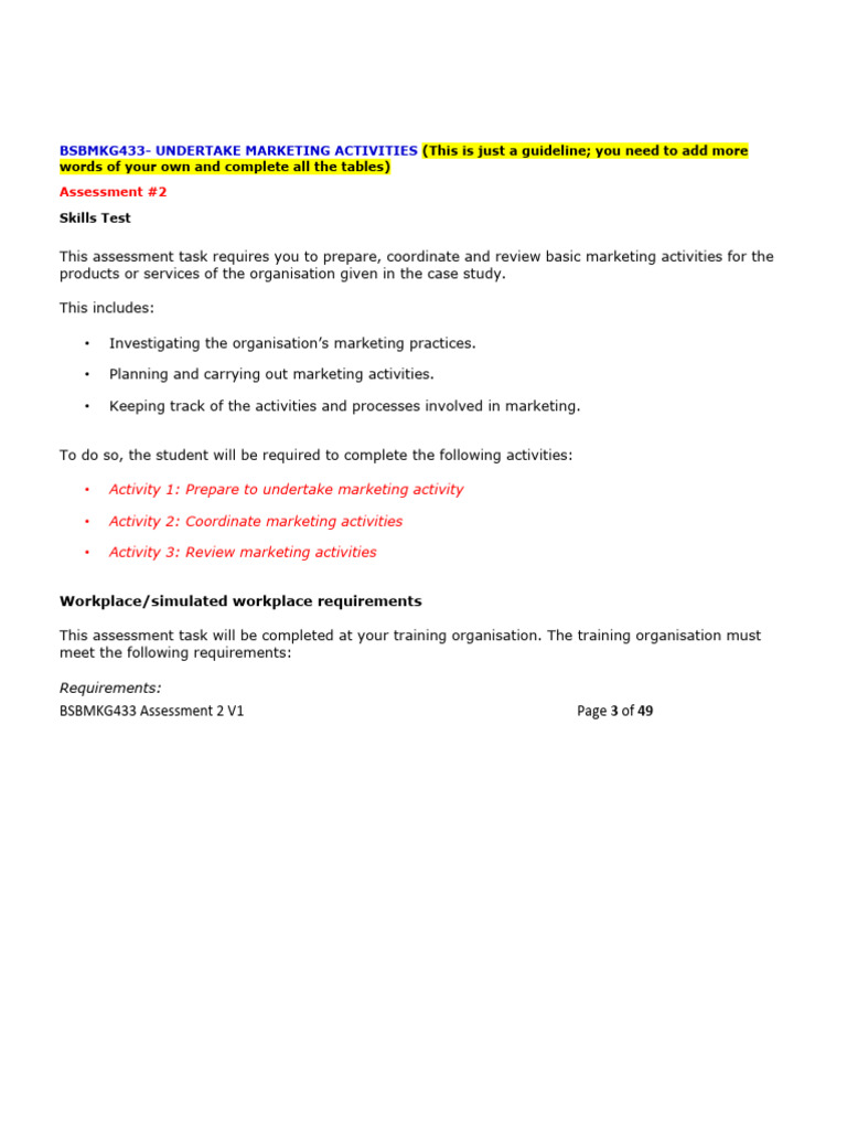 BSBMKG433 Assessment 2 Guidelines | PDF