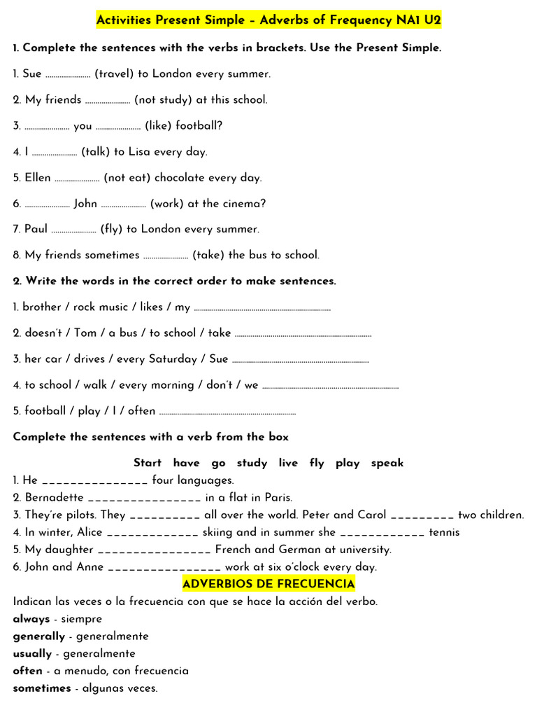 Present Simple Activities & Frequency Adverbs | PDF