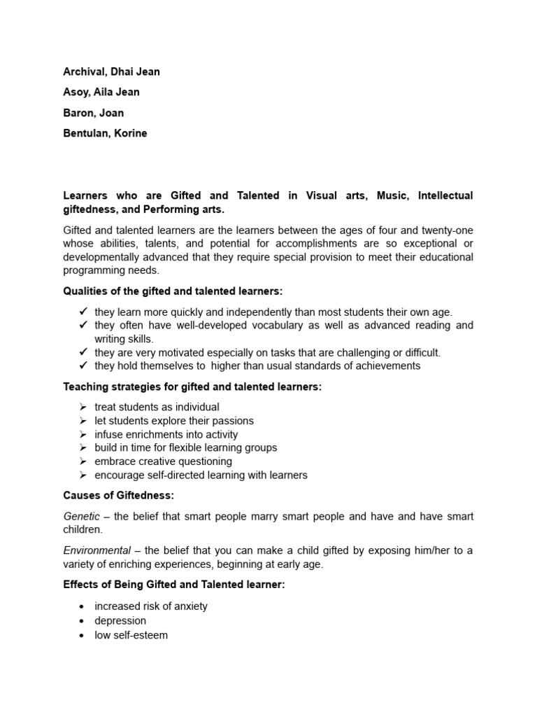 Strategies for Gifted Learners in Arts | PDF