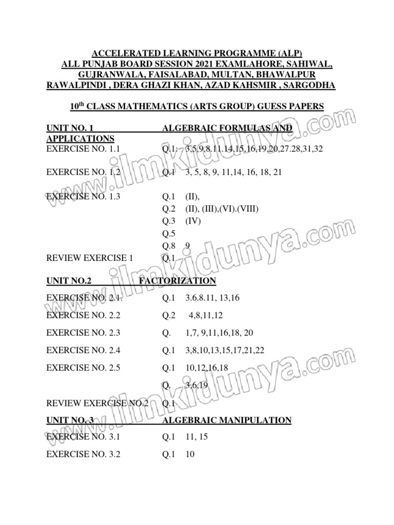 Mathematics Arts group class 10th (1) | PDF