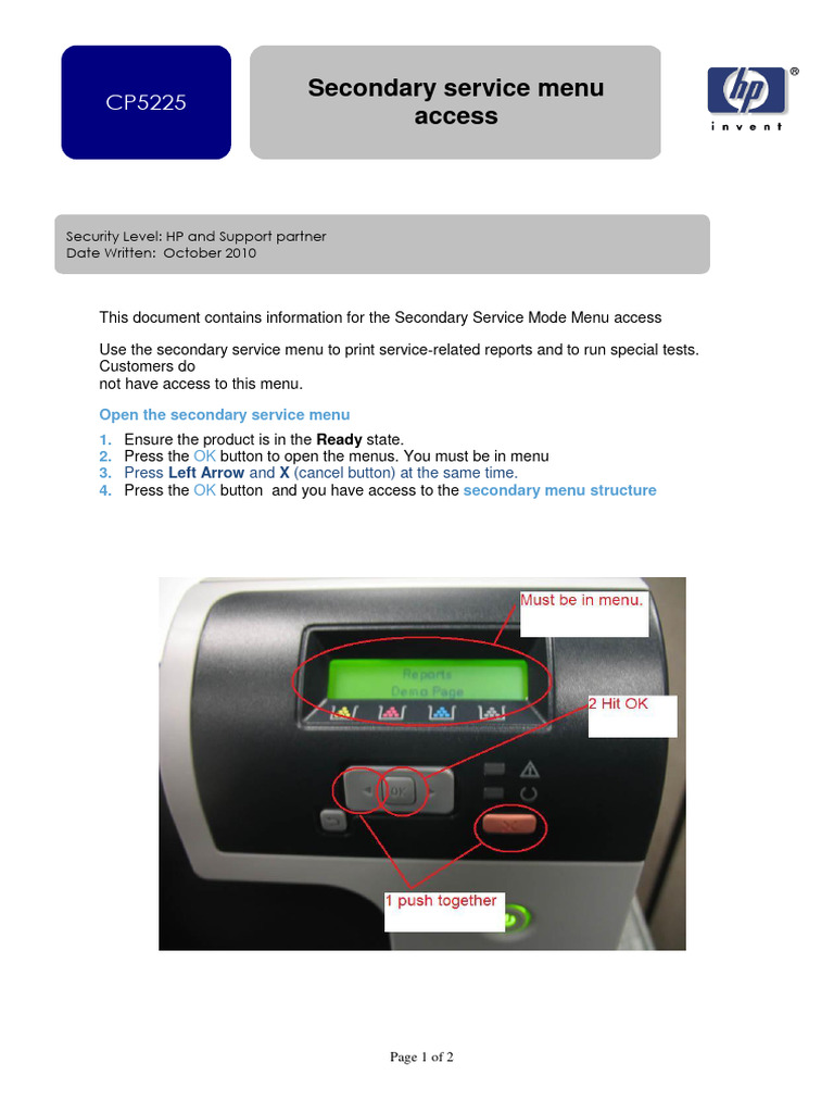 2nd Service Menu Cp5225 | PDF