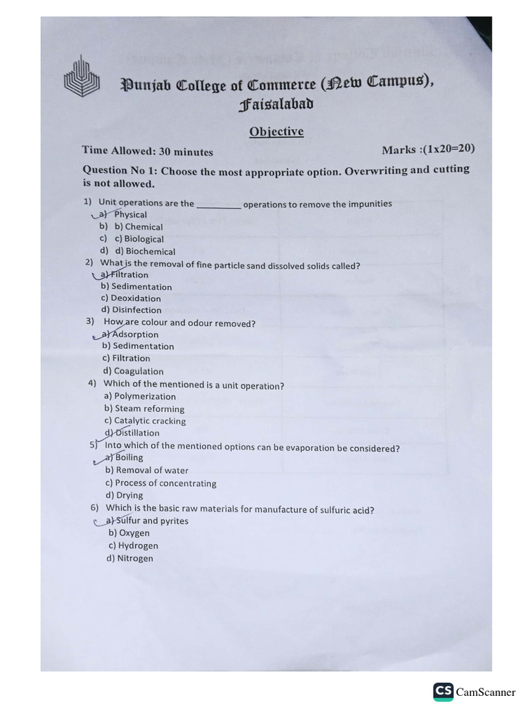 Industrial Chemistry MCQ Key Test 1 | PDF
