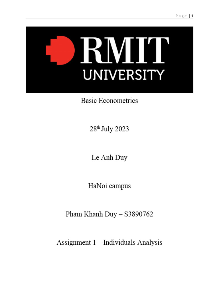 Basic Econometrics ASM 1 | PDF