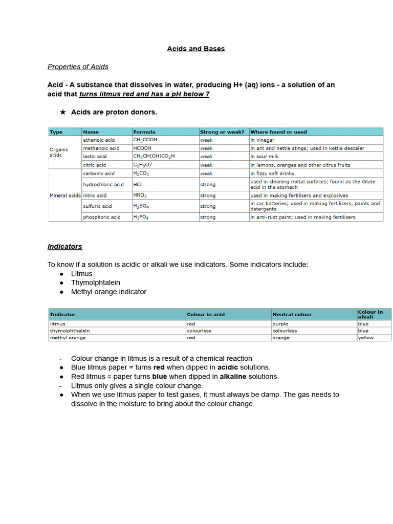 Acids and Bases and the Periodic Table | PDF
