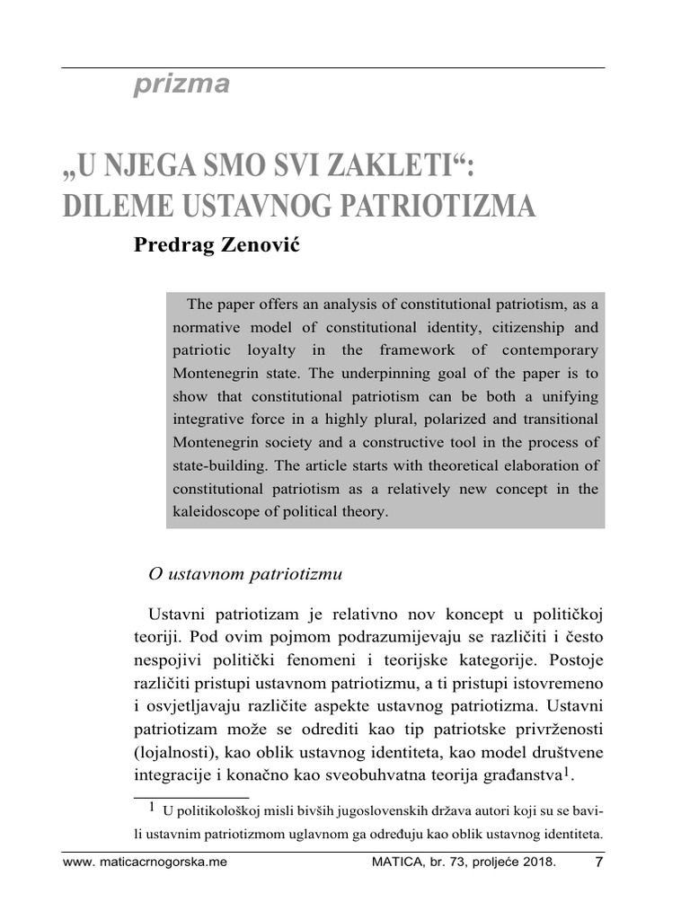 03 Predrag Zenovic Dileme Ustavnog Patriotizma | PDF